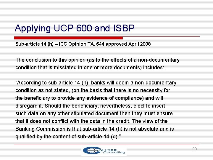 Interpretation and Application of UCP 600 Part 1