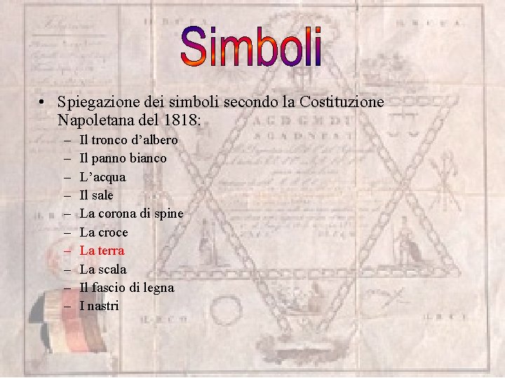 La storia Il programma Gradi carbonarici Simboli Carbonari