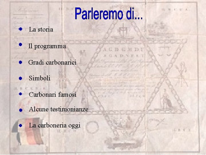 La storia Il programma Gradi carbonarici Simboli Carbonari
