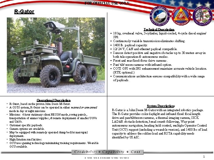 FOR OFFICIAL USE ONLY RGator Technical Description 18