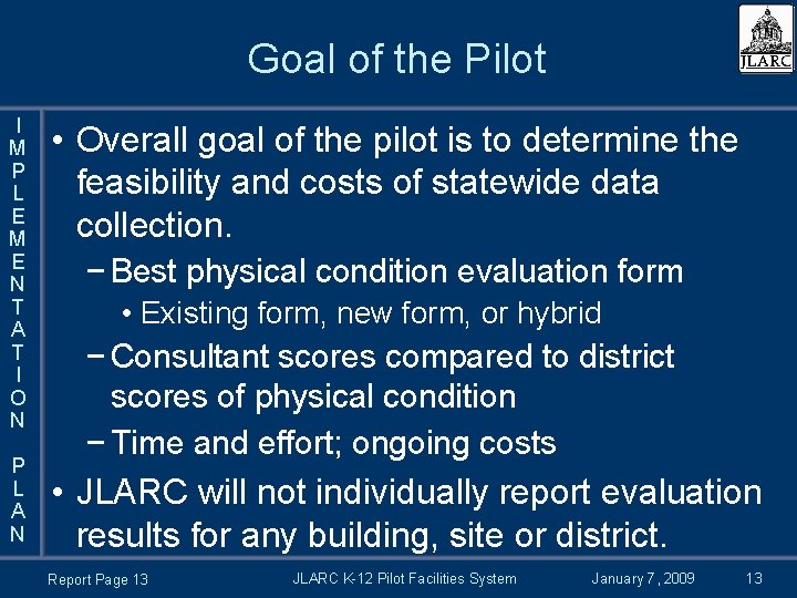 Pilot K12 Facilities Inventory Condition Use System Phase