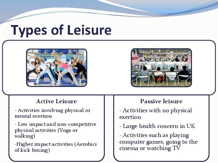 Leisure and Recreation Consider what is meant by