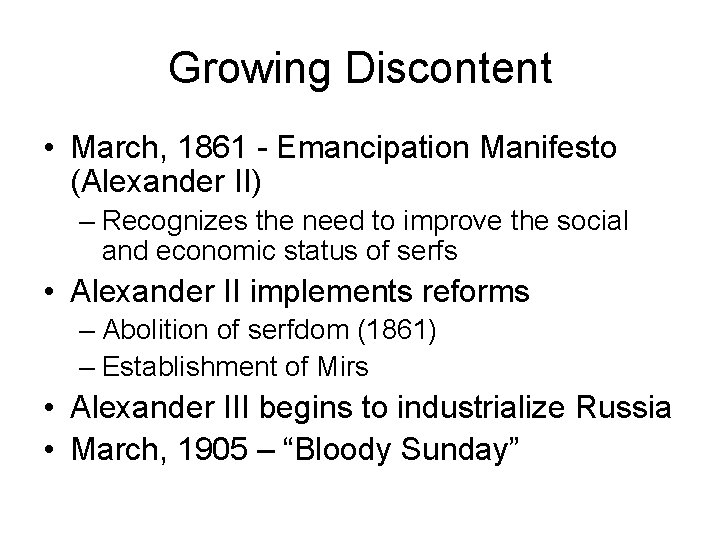 The Russian Revolution Czarist Russia Causes of the