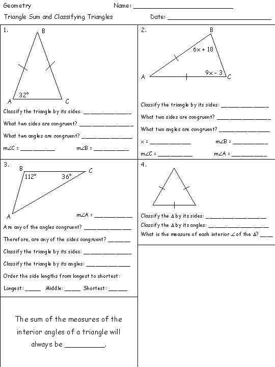 Geometry Name Classifying Triangles Practice Date Classify each