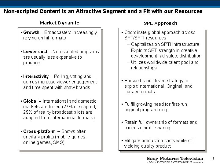 DRAFT Overview of SPT NonScripted Television Strategy May