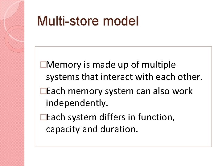 Memory sensory and working memory Psychology ATAR Unit