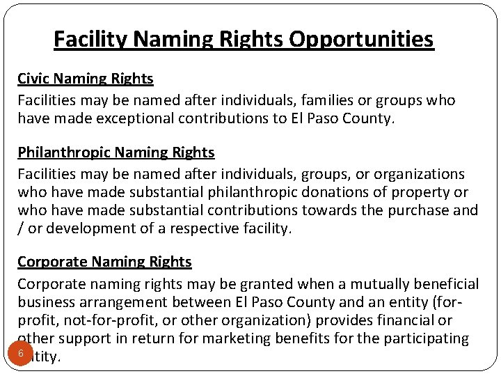 Facility Naming Rights Program Proposal Board of County