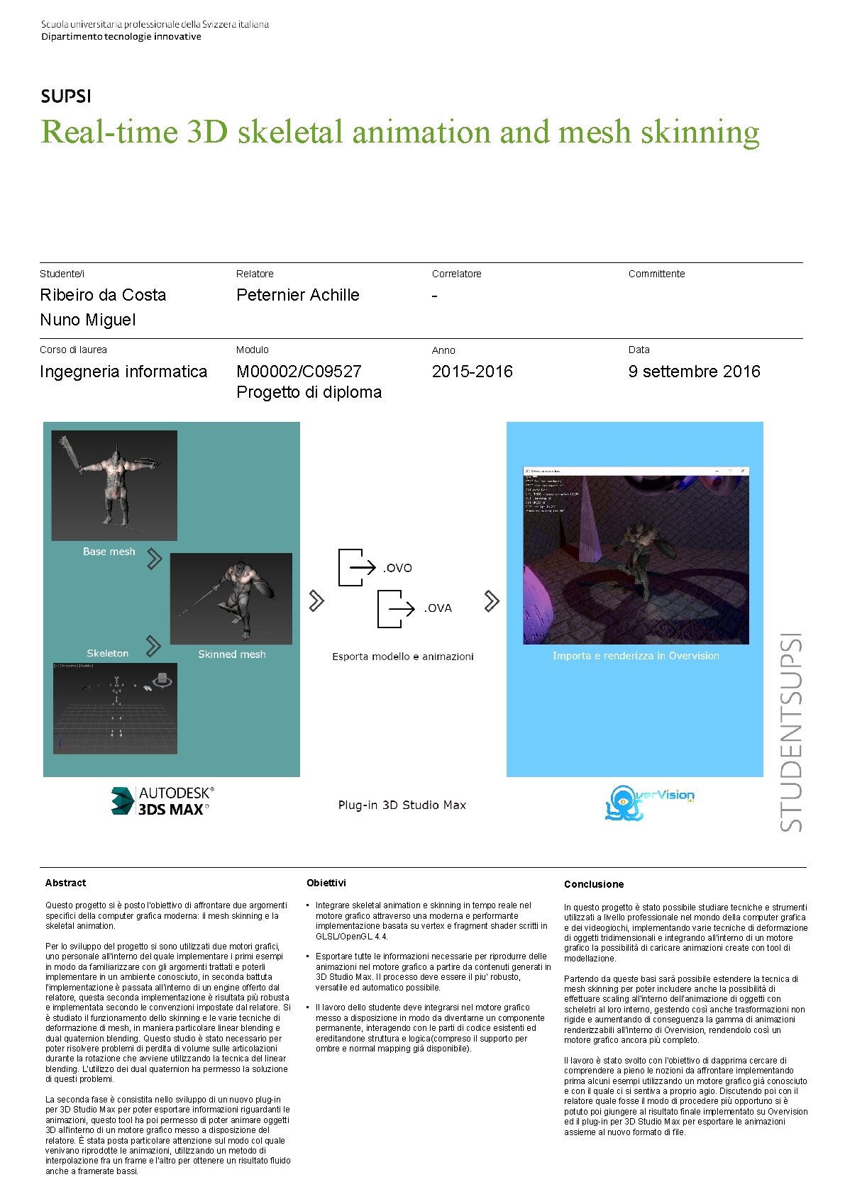 Realtime 3 D skeletal animation and mesh skinning