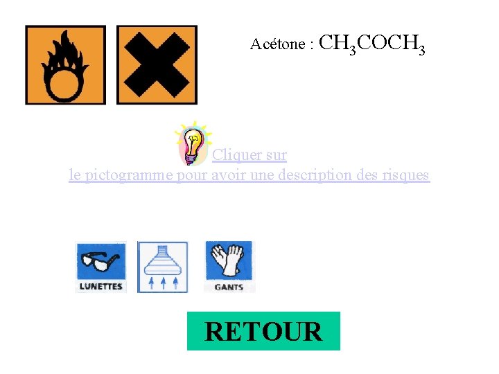Cliquer sur la solution pour obtenir les pictogrammes