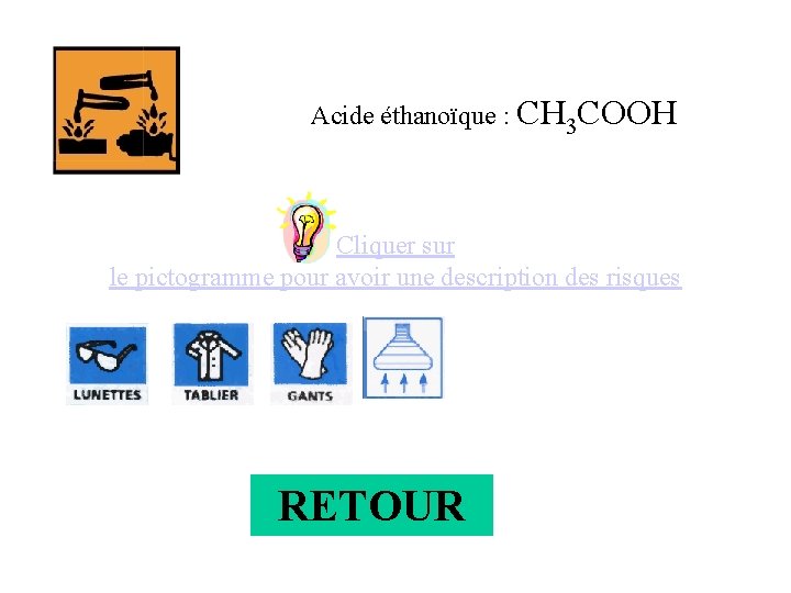 Cliquer sur la solution pour obtenir les pictogrammes