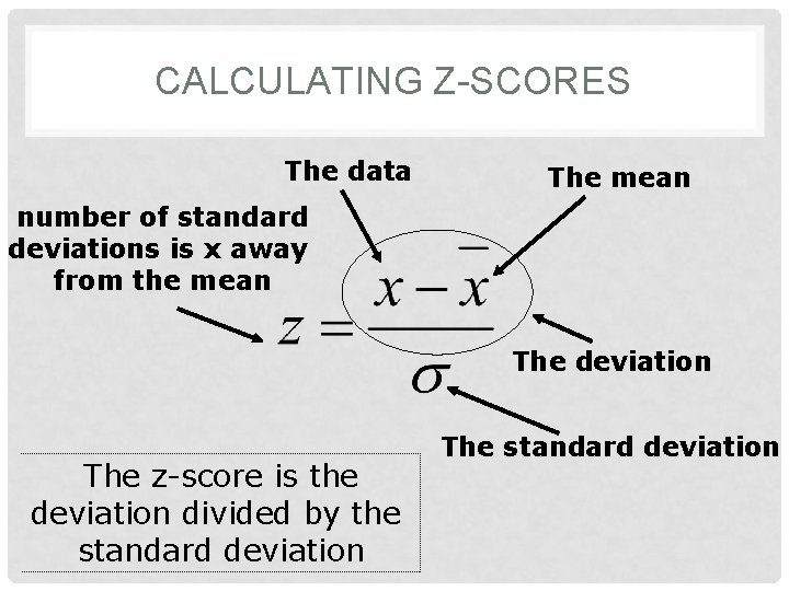 Z SCORESPERCENTILE LEARNING GOALSBIG IDEA Learning goal Students