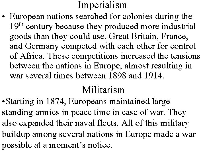 World War I and the 1920 s Chapter