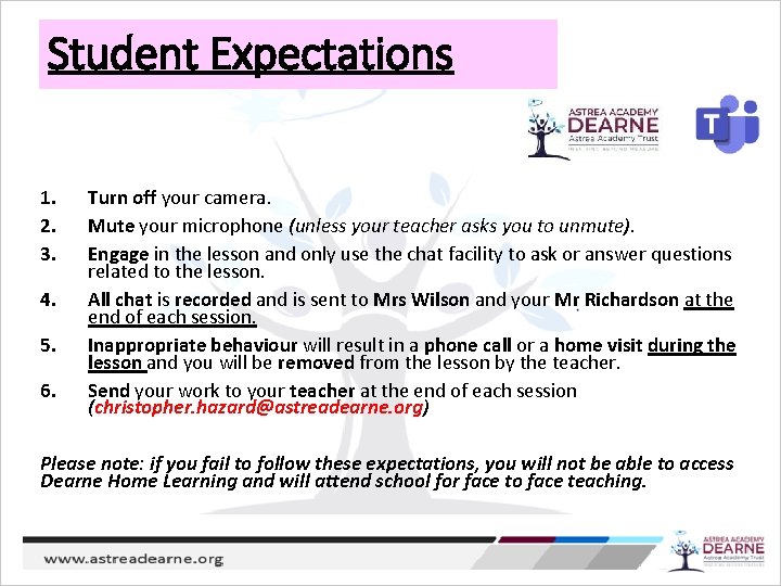 Student Expectations 1 2 3 4 5 6