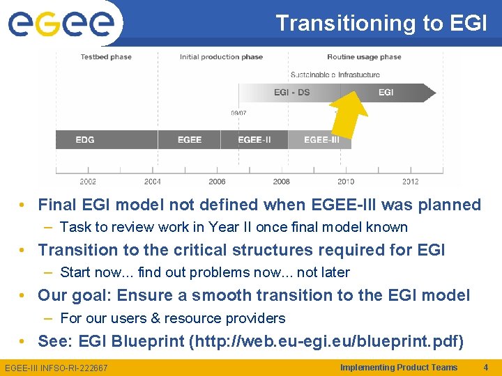 Enabling Grids for Escienc E Implementing product teams