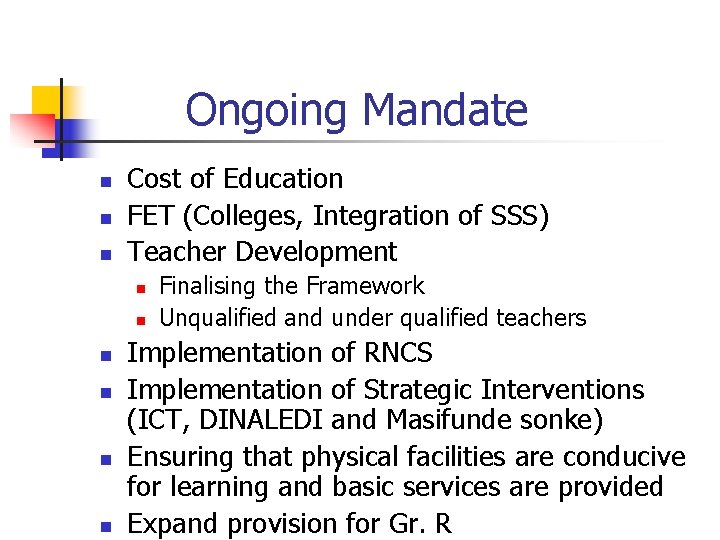Department of Education Strategic Plan 20034 Presentation to