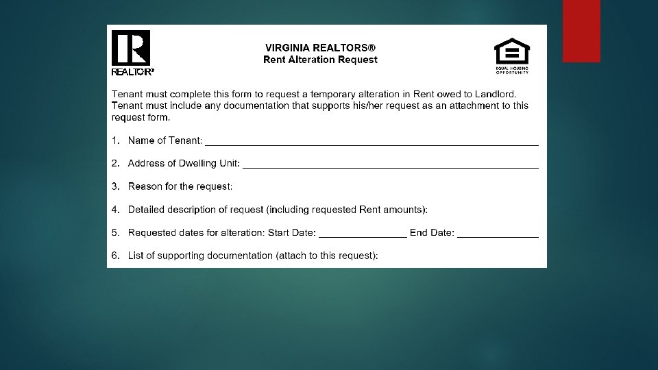 VIRGINIA REALTORS Property Management Forms Form Name Residential