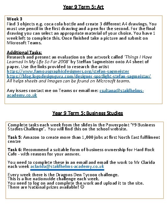 YEAR 9 WORK Week beginning 4 th May