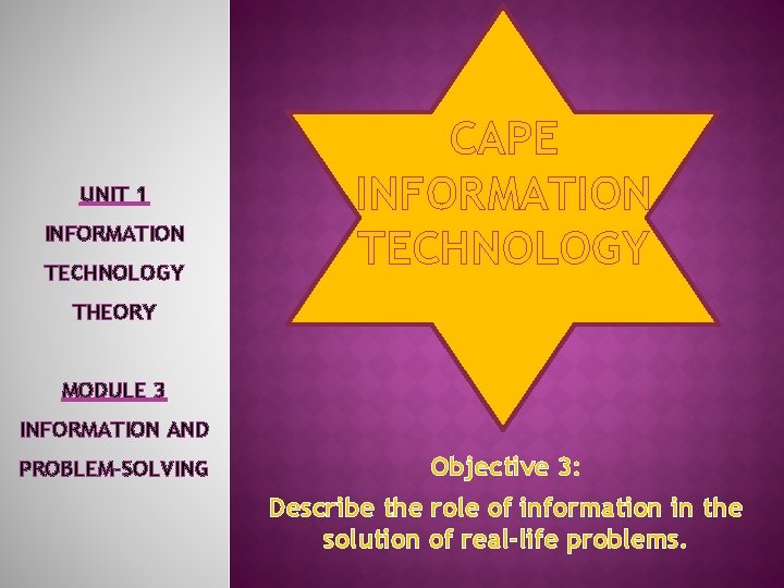 UNIT 1 INFORMATION TECHNOLOGY CAPE INFORMATION TECHNOLOGY THEORY