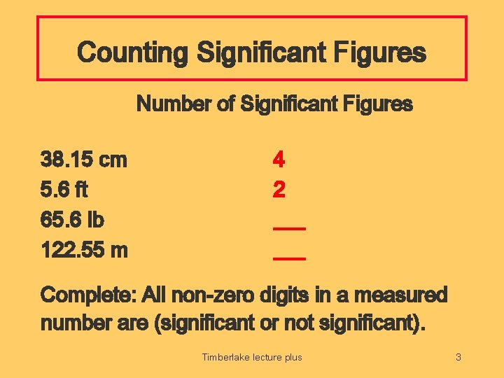 Chapter 1 Measurements Significant Figures in Calculations Timberlake