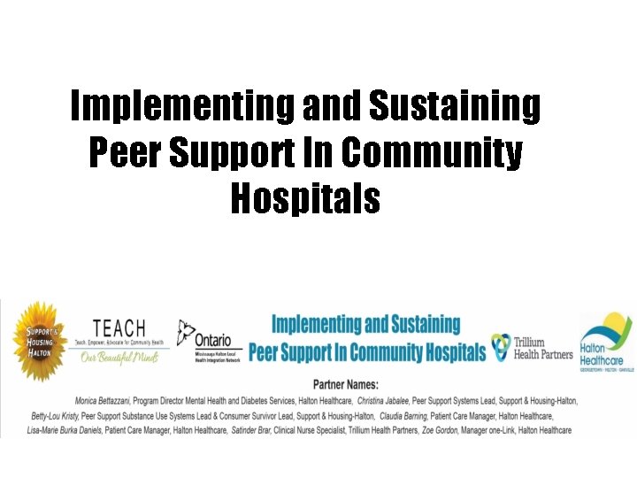 Implementing and Sustaining Peer Support In Community Hospitals