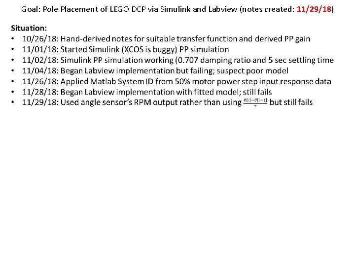 Goal Pole Placement of LEGO DCP via Simulink
