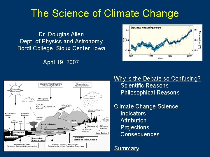 The Science of Climate Change Dr Douglas Allen