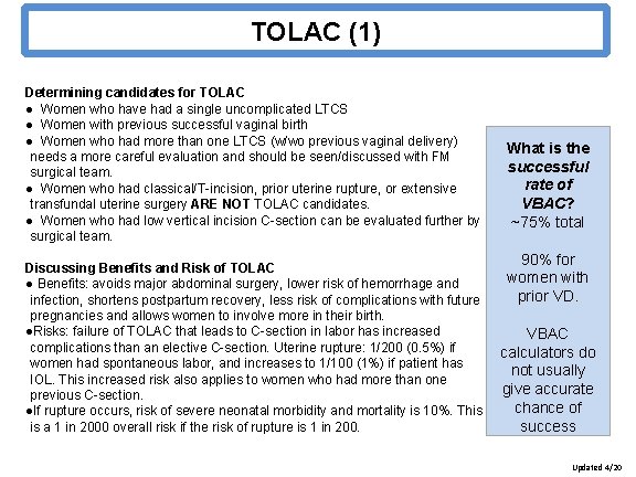 TOLAC 1 Determining candidates for TOLAC Women who
