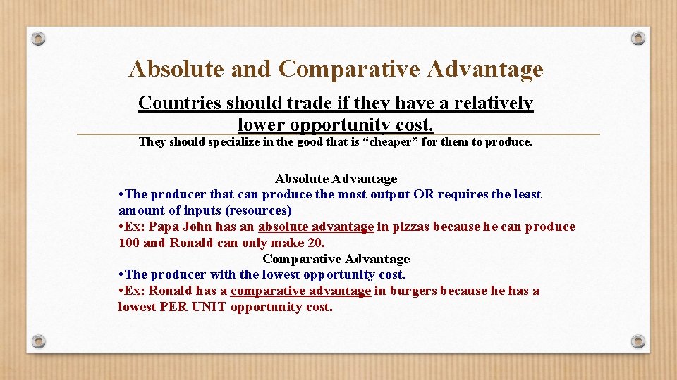 Unit 1 Basic Concepts Absolute and Comparative Advantage