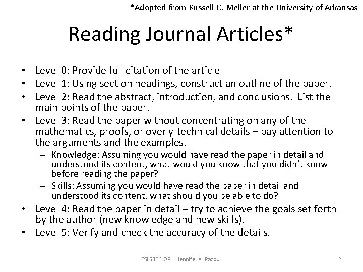 Reading Journal Articles Adopted from Russell D Meller