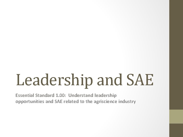 Leadership and SAE Essential Standard 1 00 Understand