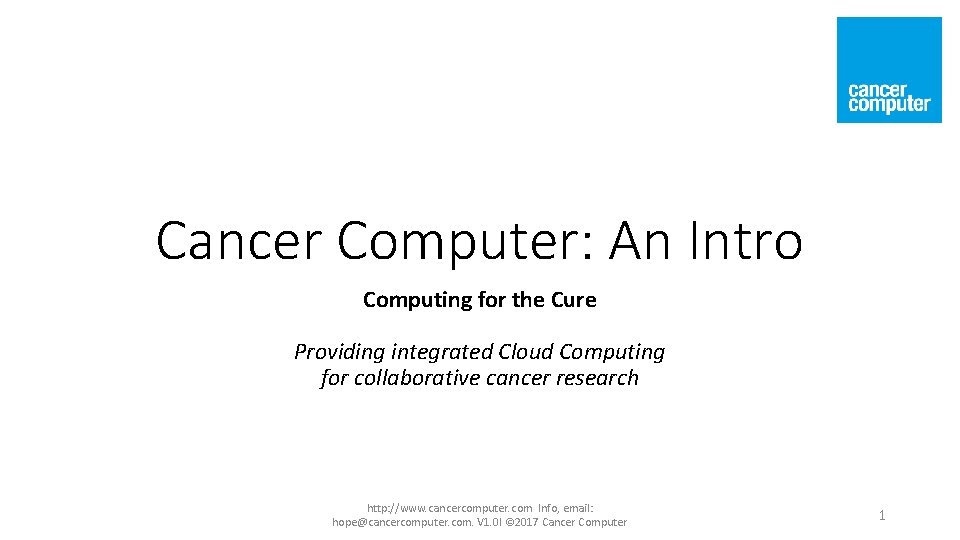 Cancer Computer An Intro Computing for the Cure