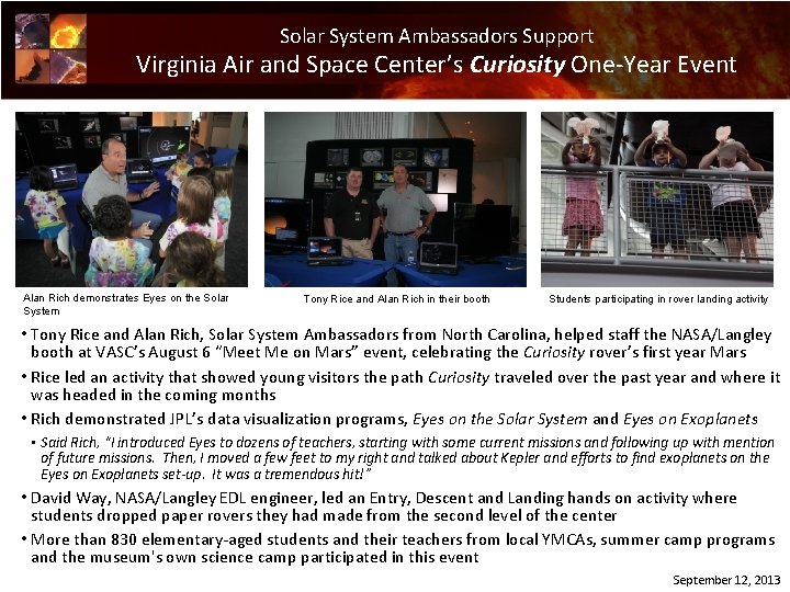 Solar System Ambassadors Support Virginia Air and Space