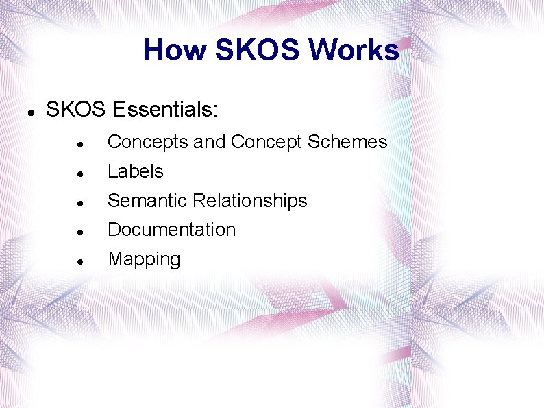 SKOS Simple Knowledge Organization System Miranda Calhoon October
