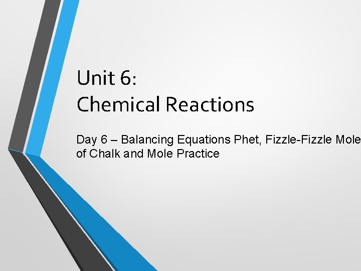 Unit 6 Chemical Reactions Day 6 Balancing Equations