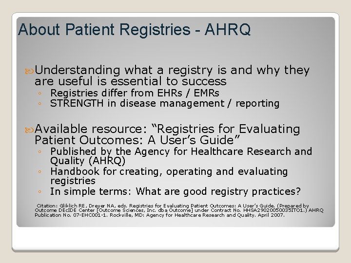 Back to Basics Electronic Patient Registry Essentials Adam