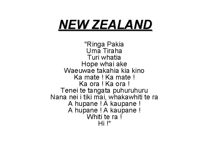 NEW ZEALAND Ringa Pakia Uma Tiraha Turi whatia