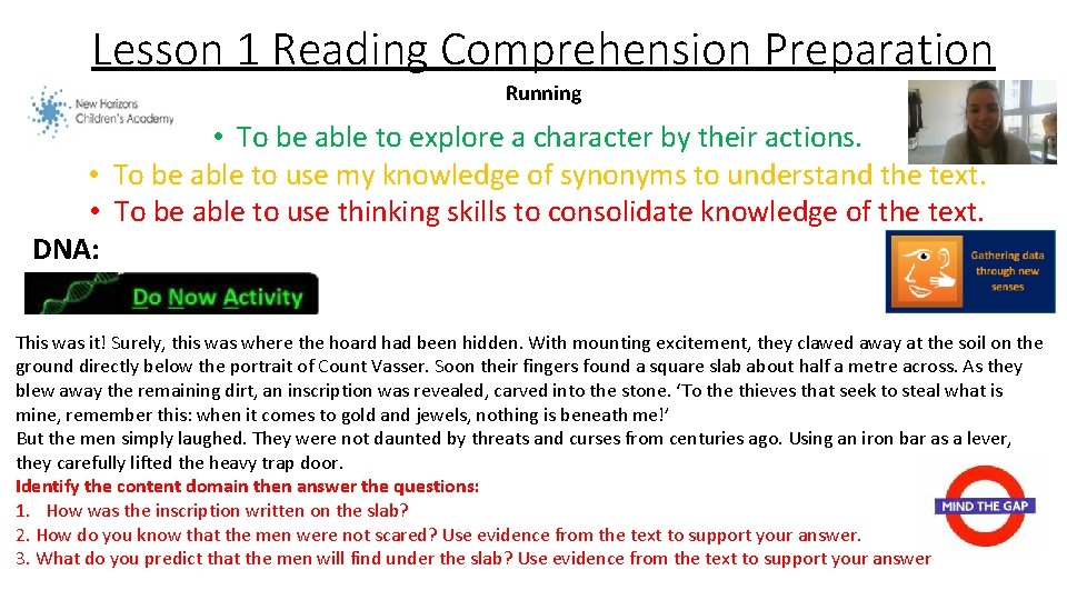 Lesson 1 Reading Comprehension Preparation Running To be