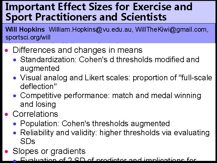 Important Effect Sizes for Exercise and Sport Practitioners
