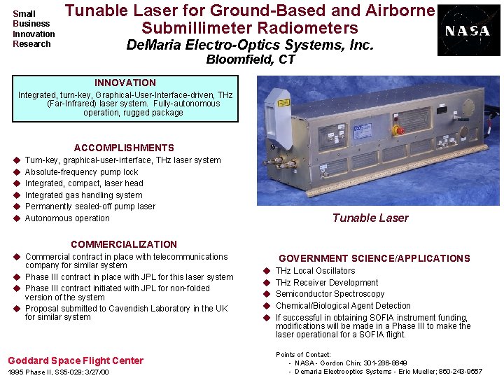 Small Business Innovation Research Tunable Laser for GroundBased