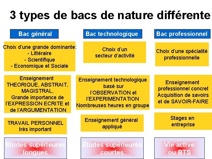 LES PARCOURS DETUDES APRES LA 3 e Novembre