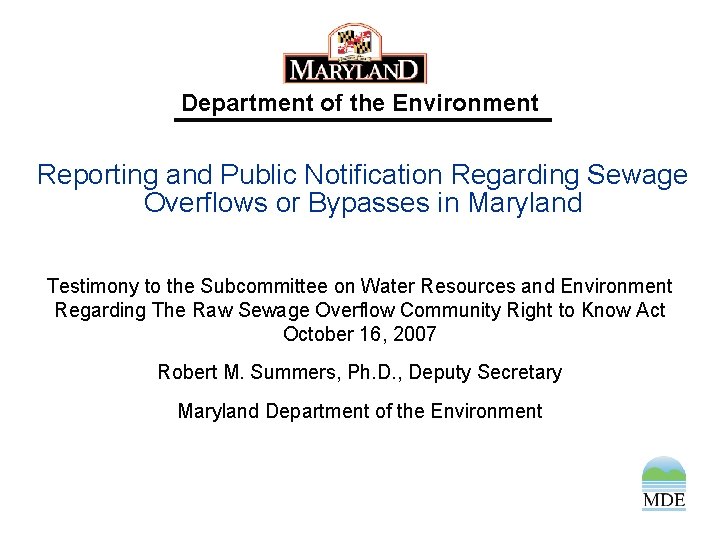 Department of the Environment Reporting and Public Notification