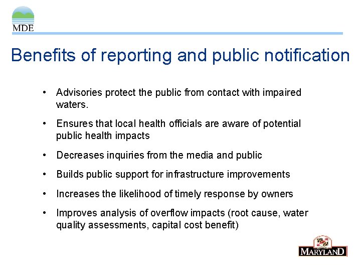 Department of the Environment Reporting and Public Notification