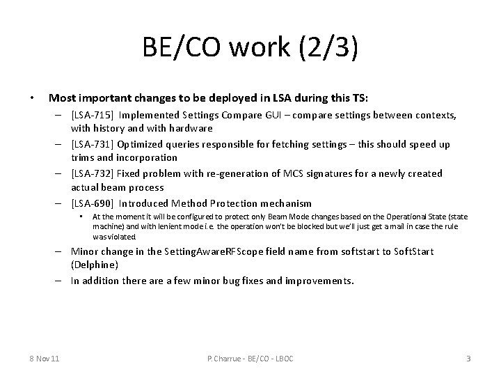 BECO work for the TS 7 10 Nov