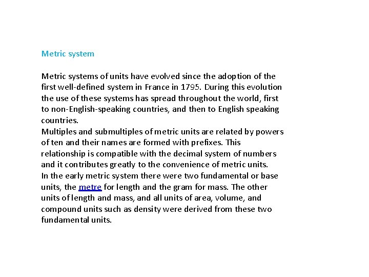 Systems of measurement index Historiapag 1 Metric system