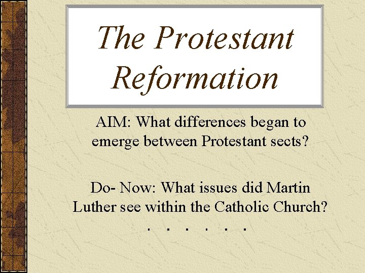 The Protestant Reformation AIM What differences began to