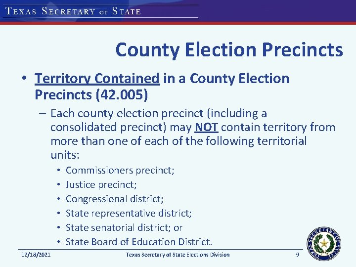 Precincts and Polling Places Elections Division Legal Section