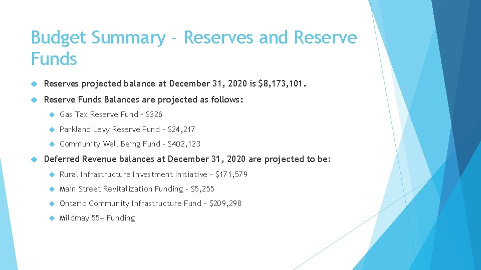 2021 Budget Presentation Submitted by Kendra Reinhart Treasurer