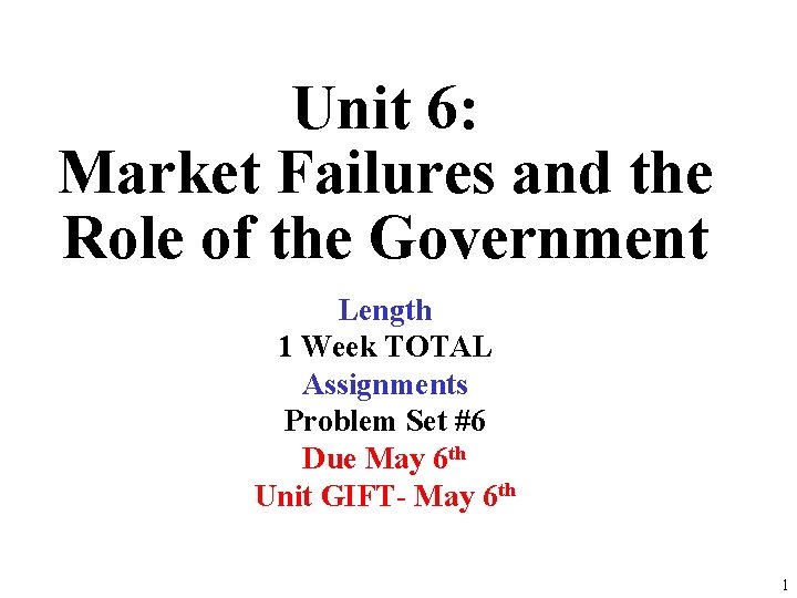 Unit 6 Market Failures and the Role of