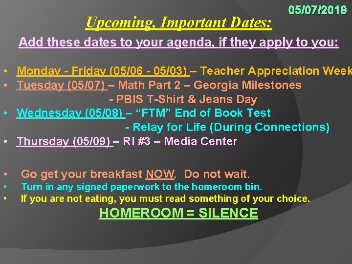 Upcoming Important Dates 05072019 Add these dates to
