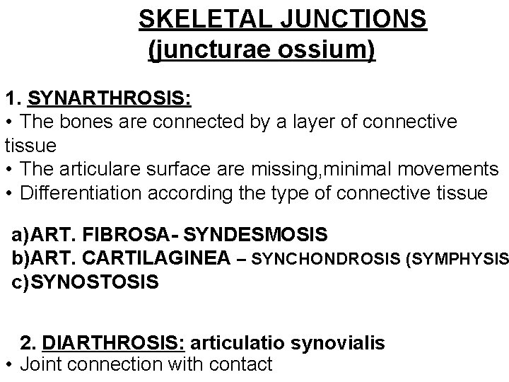 General arthrology Joints of the spine thorax head